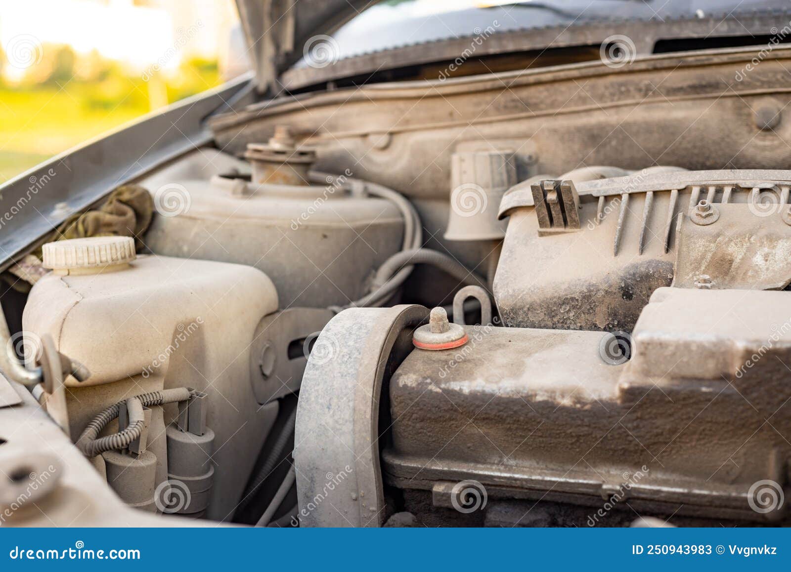 Old and dirty car engine stock image. Image of engine - 250943983