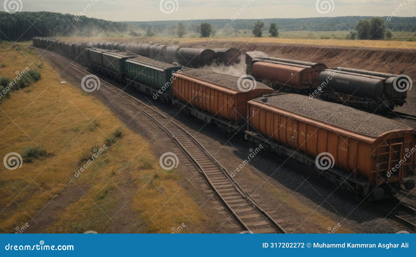 The Old Dirty Cargo Train with Cars Which are Loaded by Crushed Stone ...