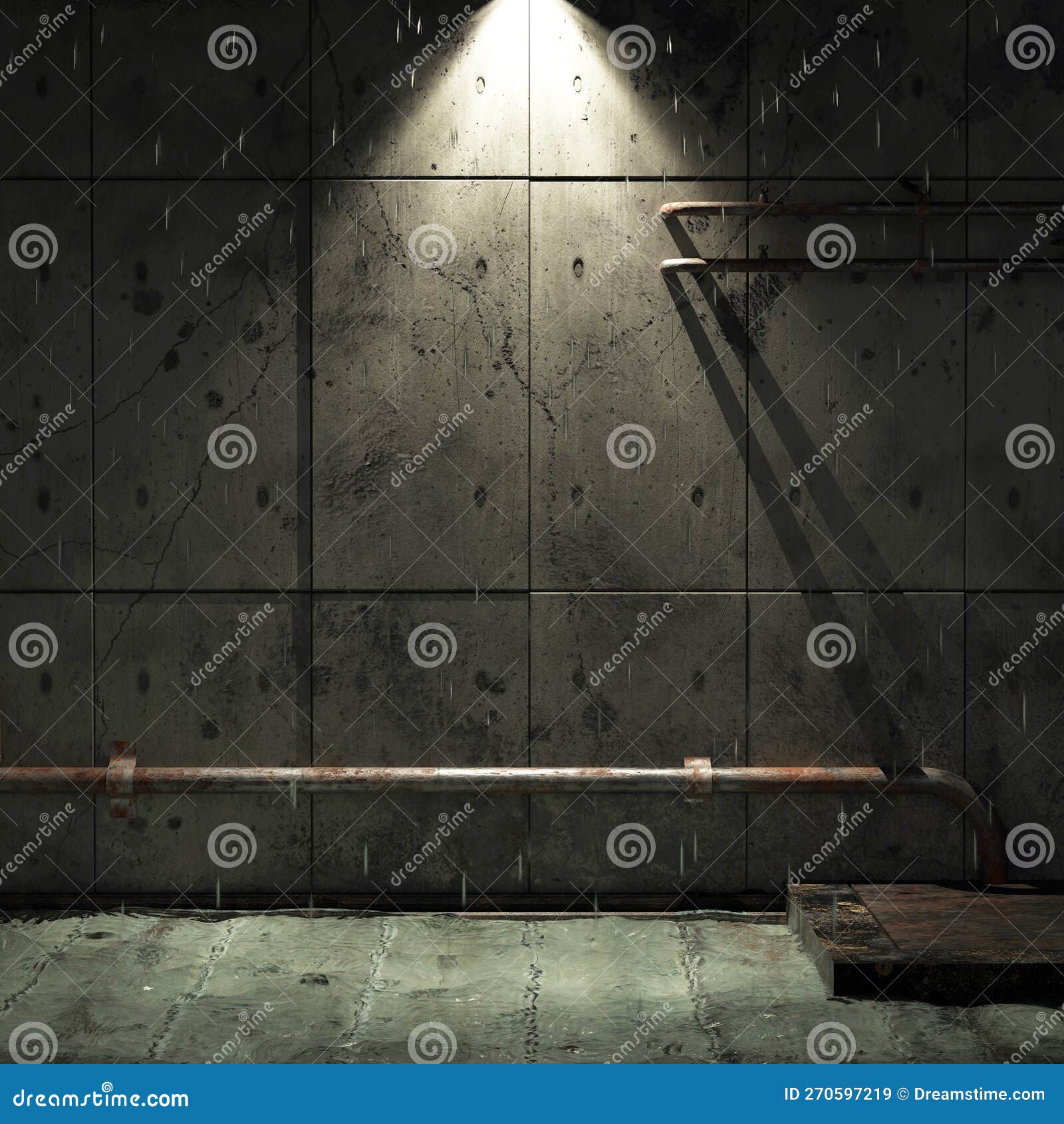 Old Dirty Cellar Flooded from a Pipe Break. 3d Rendering Stock ...