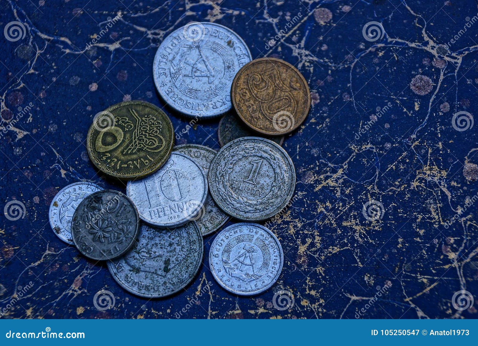 Old Dirty Coins on a Pile on a Table Stock Image - Image of group ...