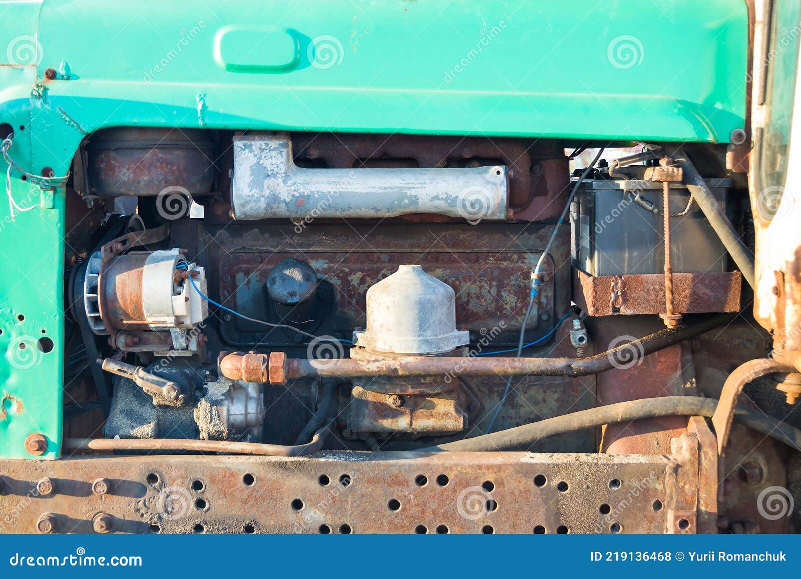 Old Dirty Diesel Engine. Tractor for Pulling Boat Out of the Sea Stock ...