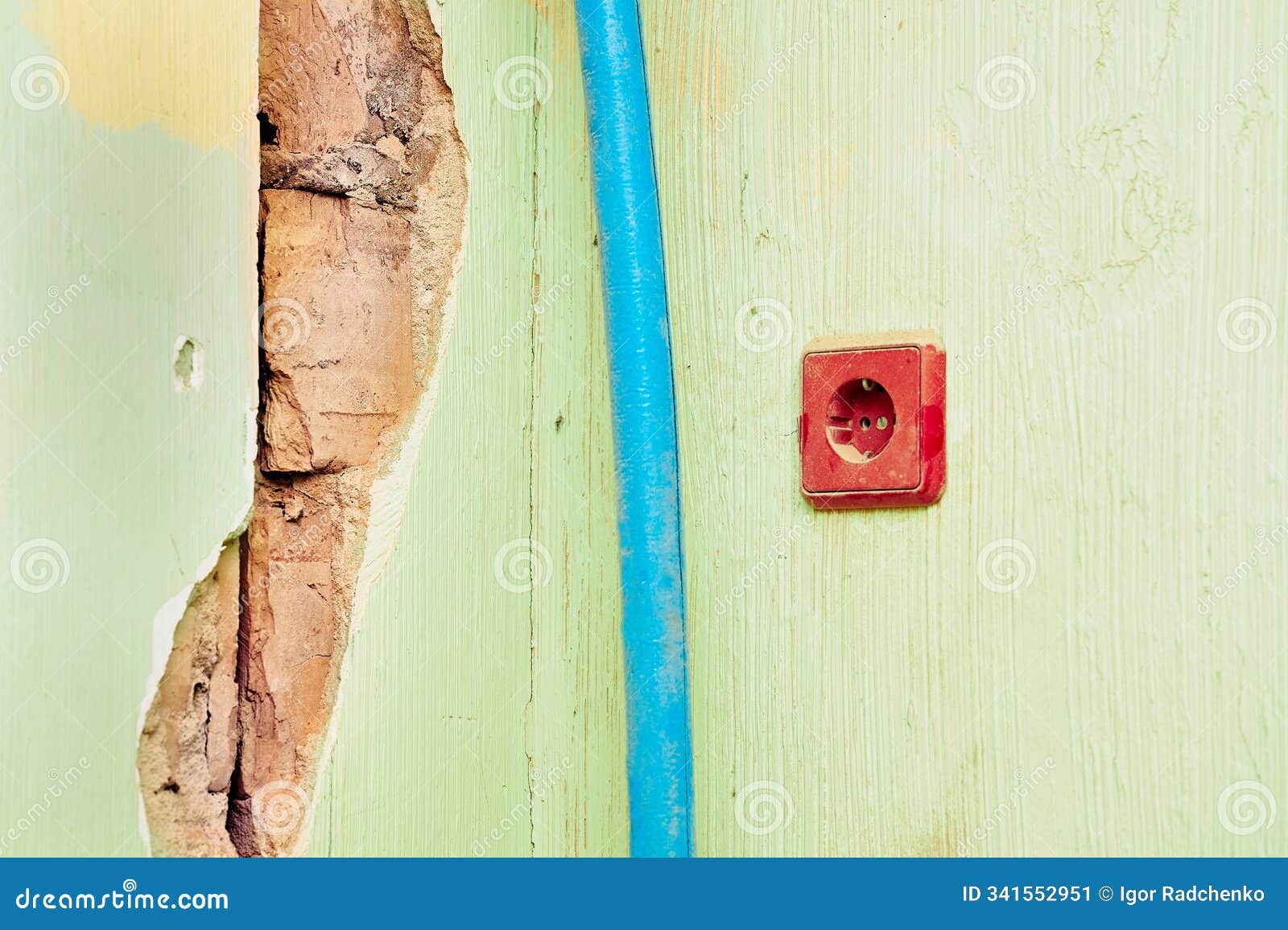 Old Dirty Electrical Socket,electric Cable on Cracked Wall before ...