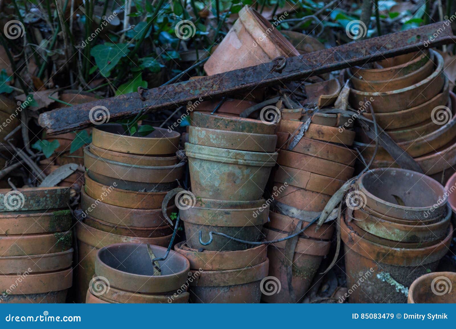 Old Dirty Flower Pots Stacked in Garden Stock Image - Image of ...