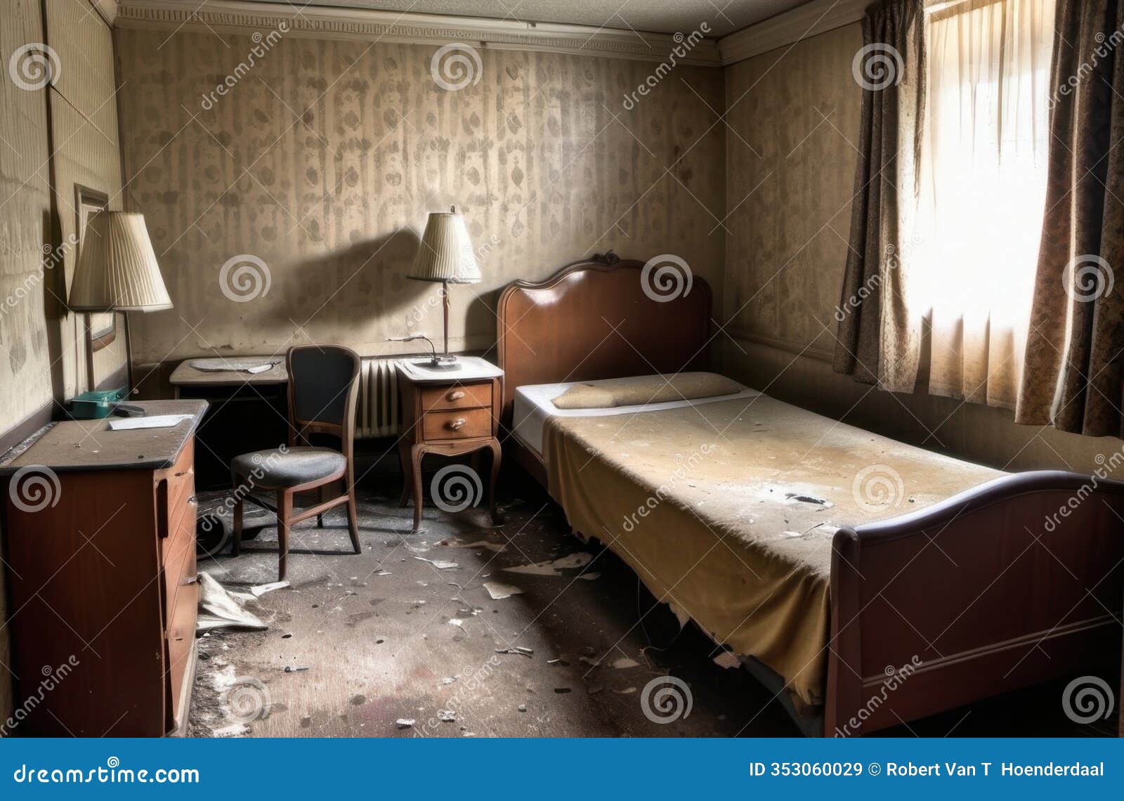 An Old Dirty Hotel Room at 4-1-2025 Stock Illustration - Illustration ...