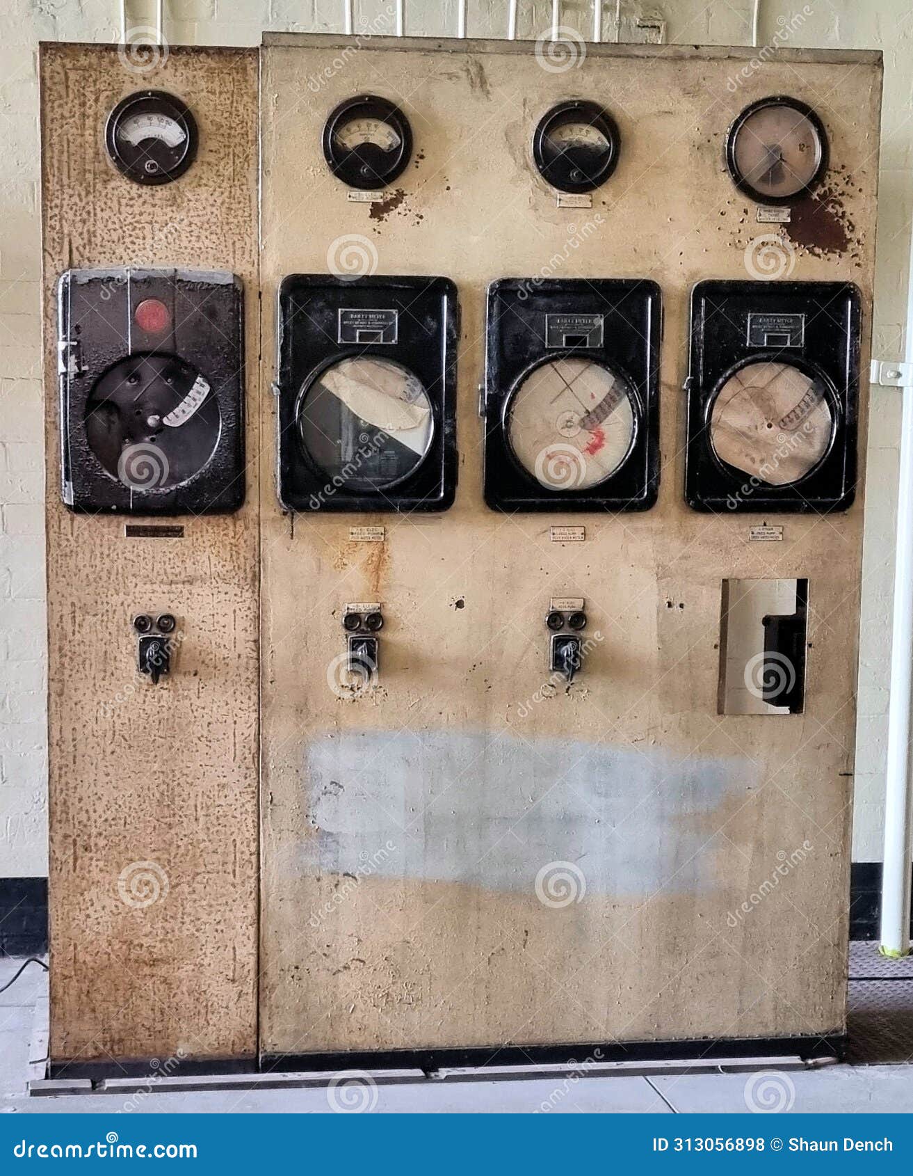 Old Dirty Industrial Control Panel of Measuring Gauges Stock Photo ...