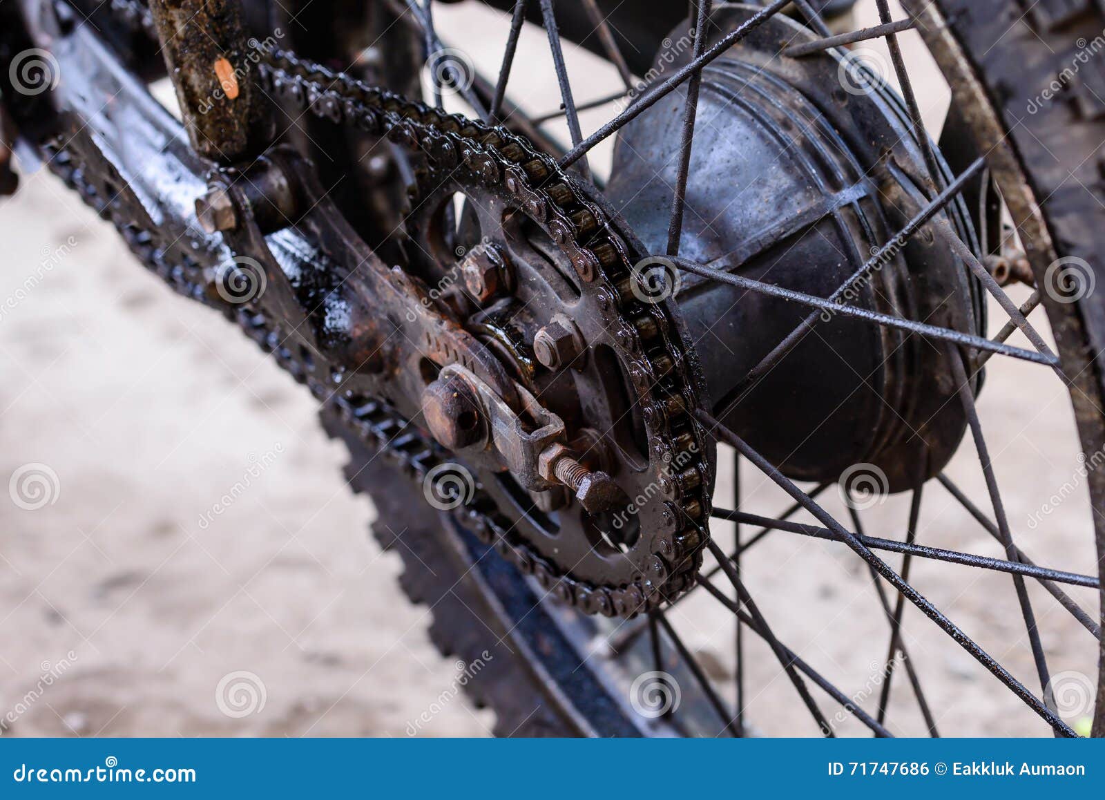Old Dirty Motorcycle Chain on Wheel Stock Photo - Image of macro, rear ...
