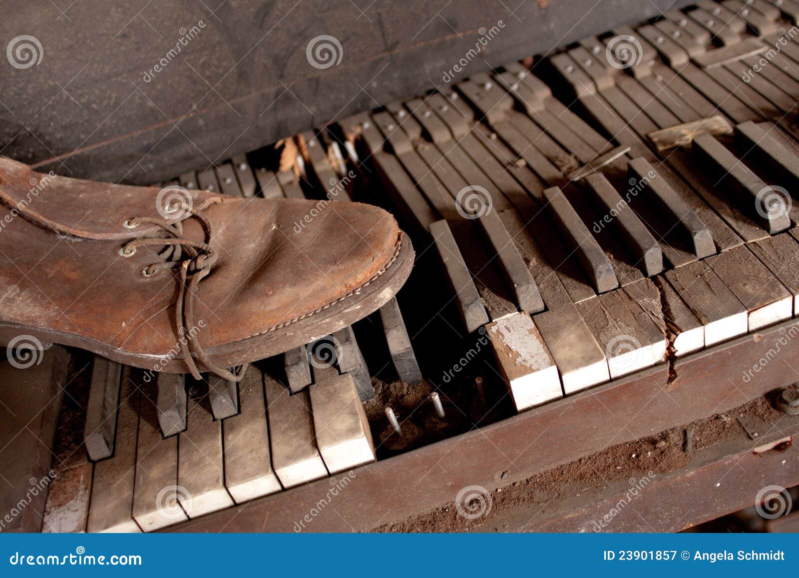 Old Dirty Piano with Old Leather Shoe Stock Image - Image of absence ...
