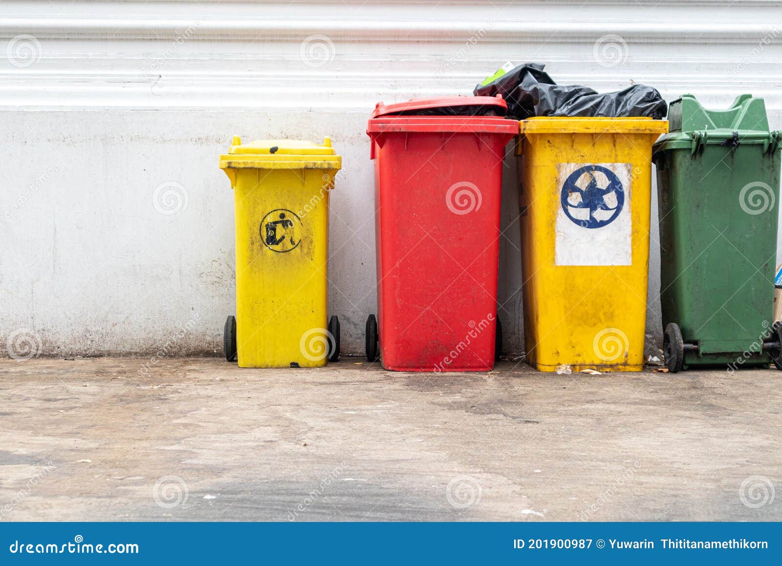 Old and Dirty Plastic Garbage Bin in Public. Stock Image - Image of ...