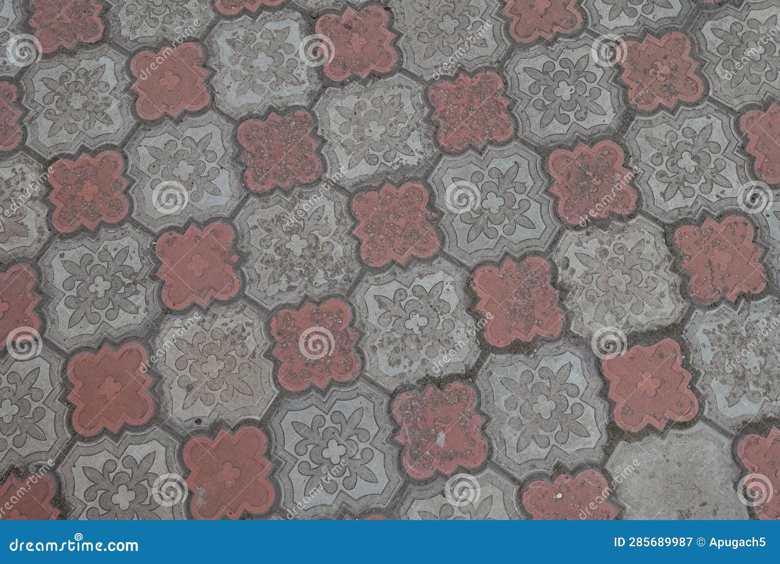 Old and Dirty Red and Gray Curvy Segmental Concrete Pavement Stock ...