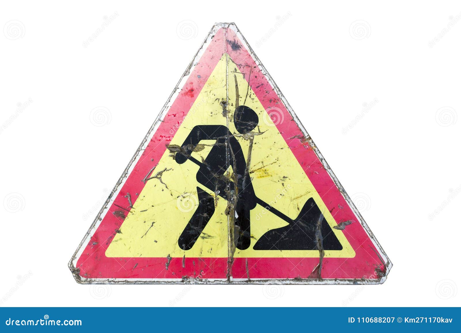 Old Dirty Rusty Scratched Triangular Red Border Yellow Road Sign Stock ...