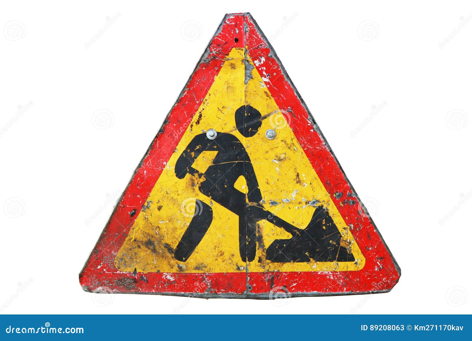 Old Dirty Rusty Triangular Road Sign `Under Construction`. Stock Image ...