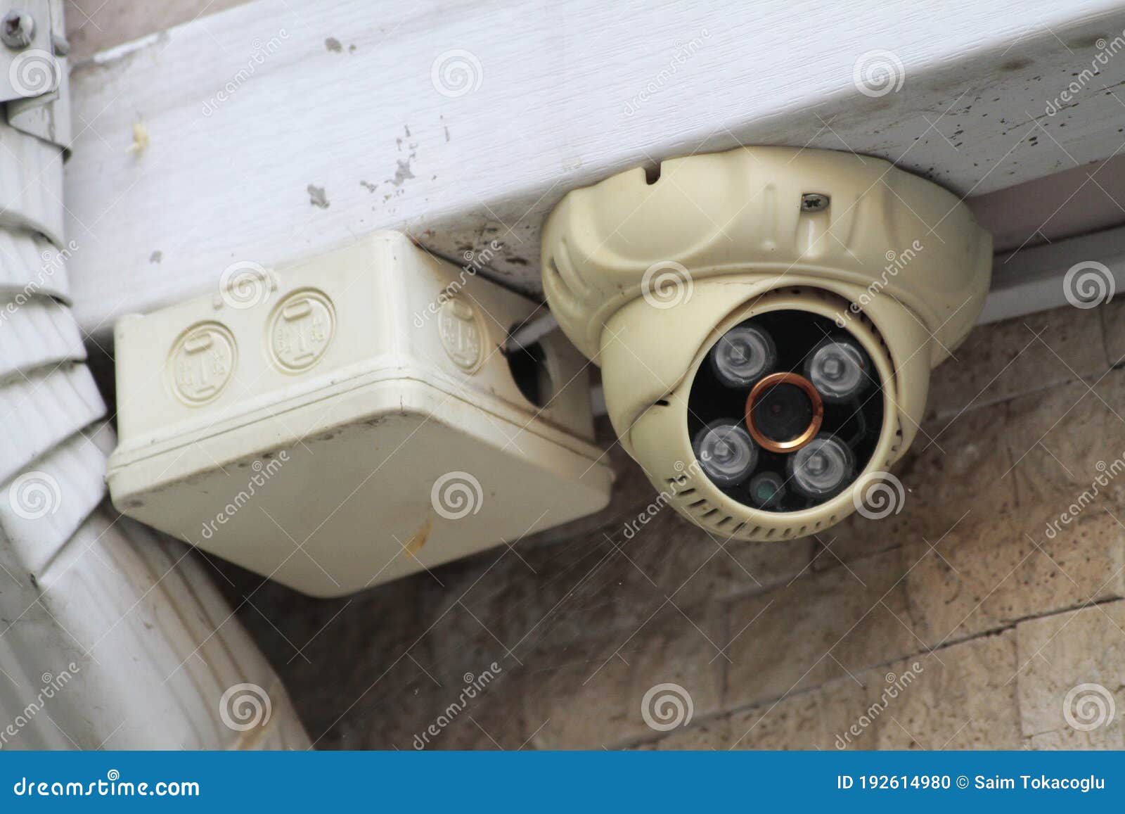 Security Camera on the Wall. Dirty Outdoor Security Camera and Video ...
