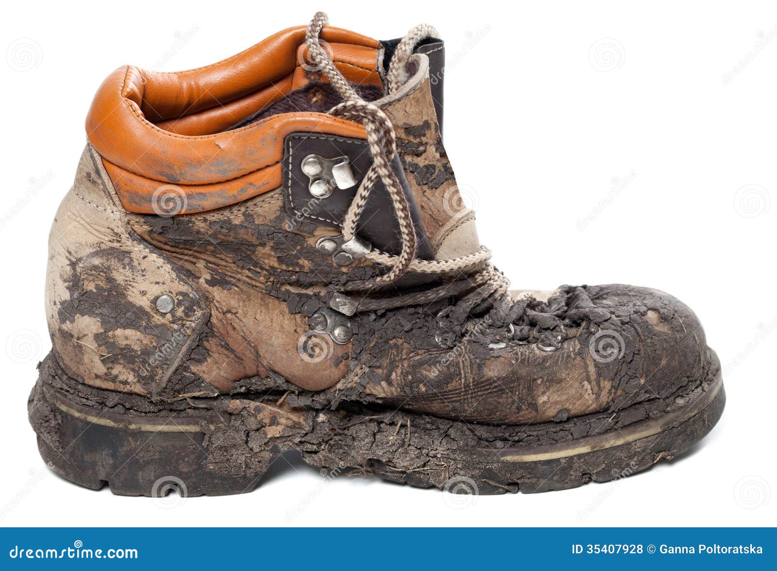 Old Dirty Trekking Boot. Side View. Stock Photo - Image of brown ...