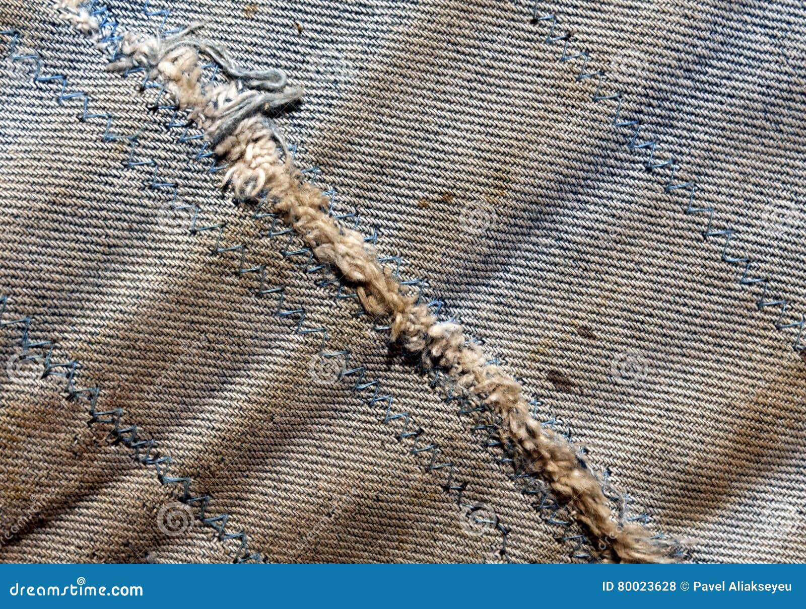 Old Dirty Worn Jeans with Rough Stitch. Stock Photo - Image of stitch ...
