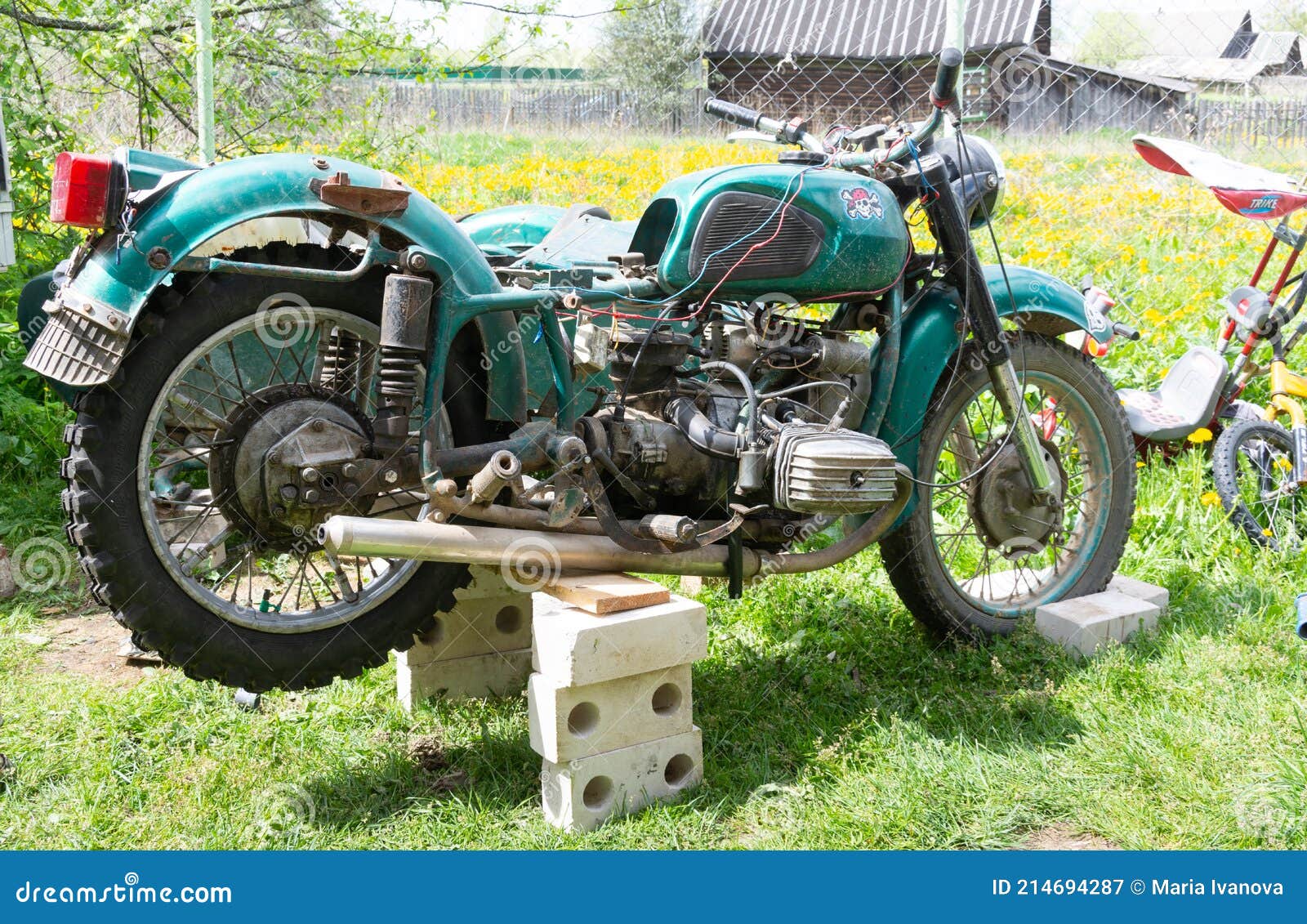 An Old Disassembled Motorcycle is Standing on the Street. Editorial ...