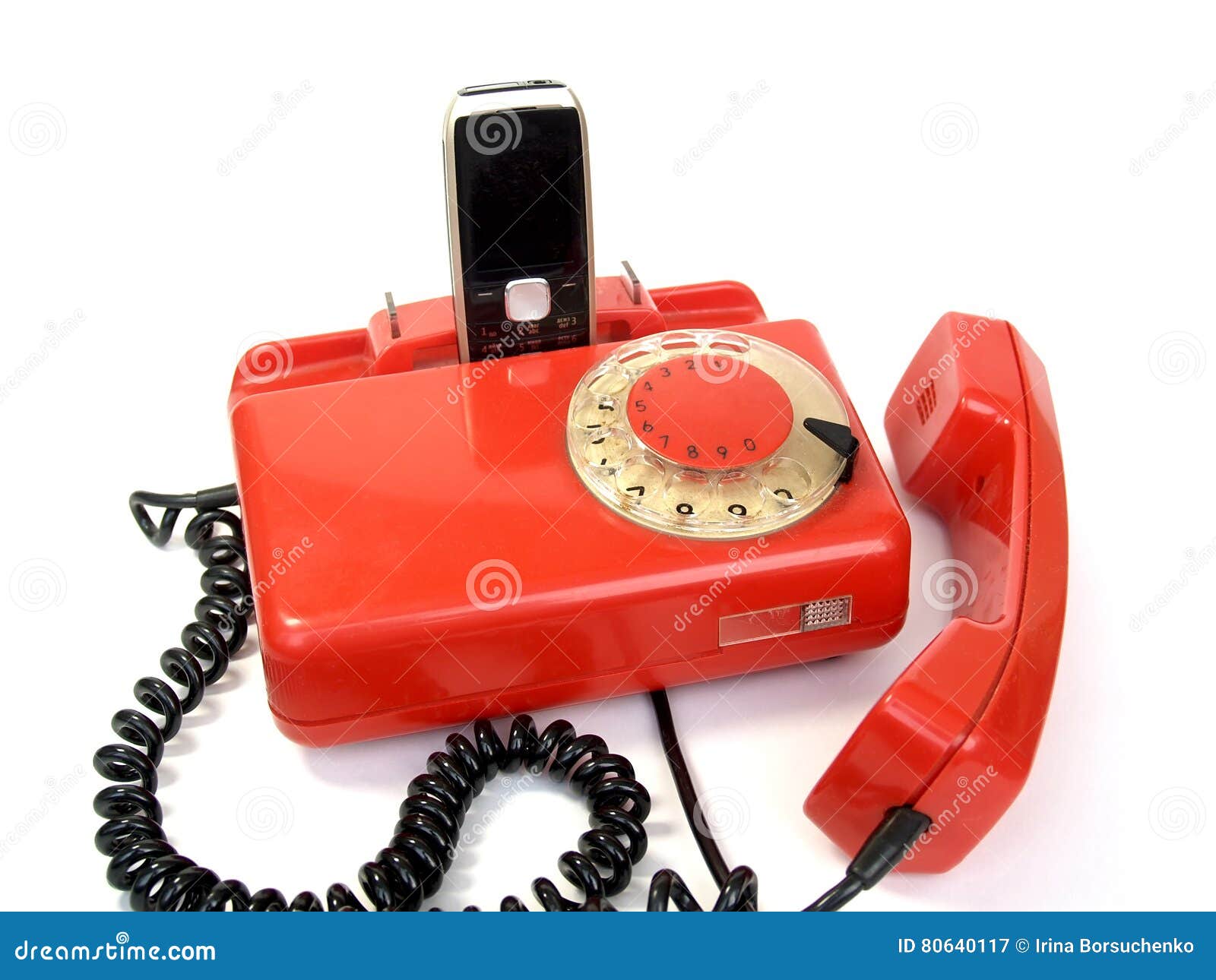 Old Disk Telephone Set and Mobile Phone Stock Image - Image of ...