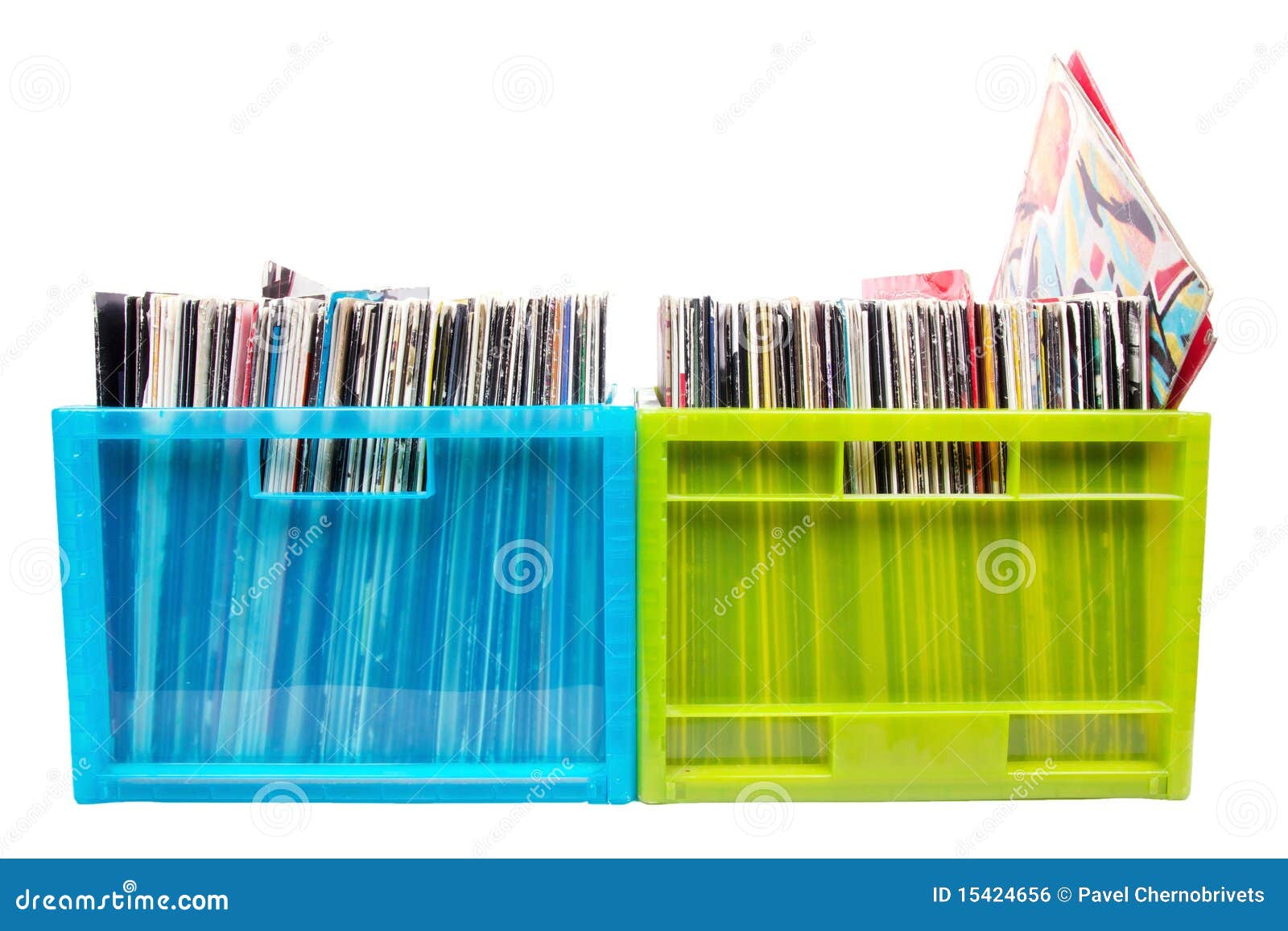 Old Dj Records Collection in Plastic Boxes Stock Photo - Image of ...