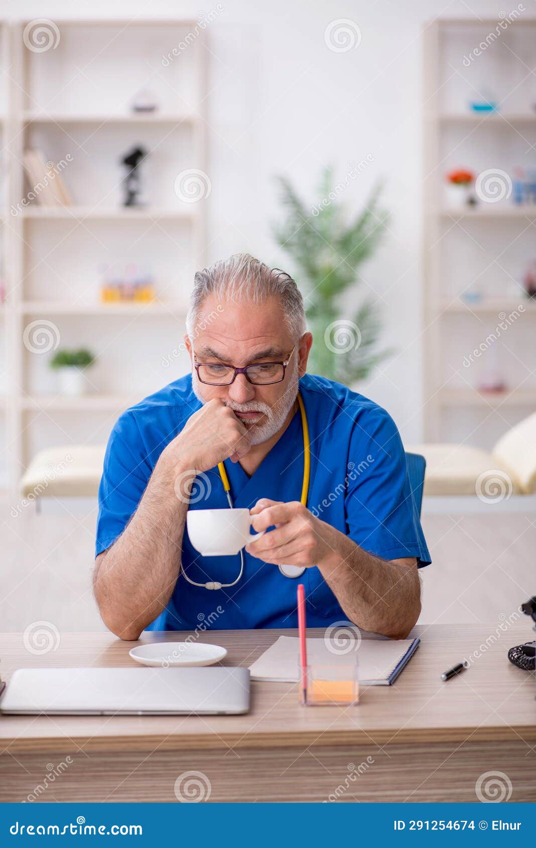 Old Male Doctor Drinking Coffee during Break Stock Photo - Image of ...