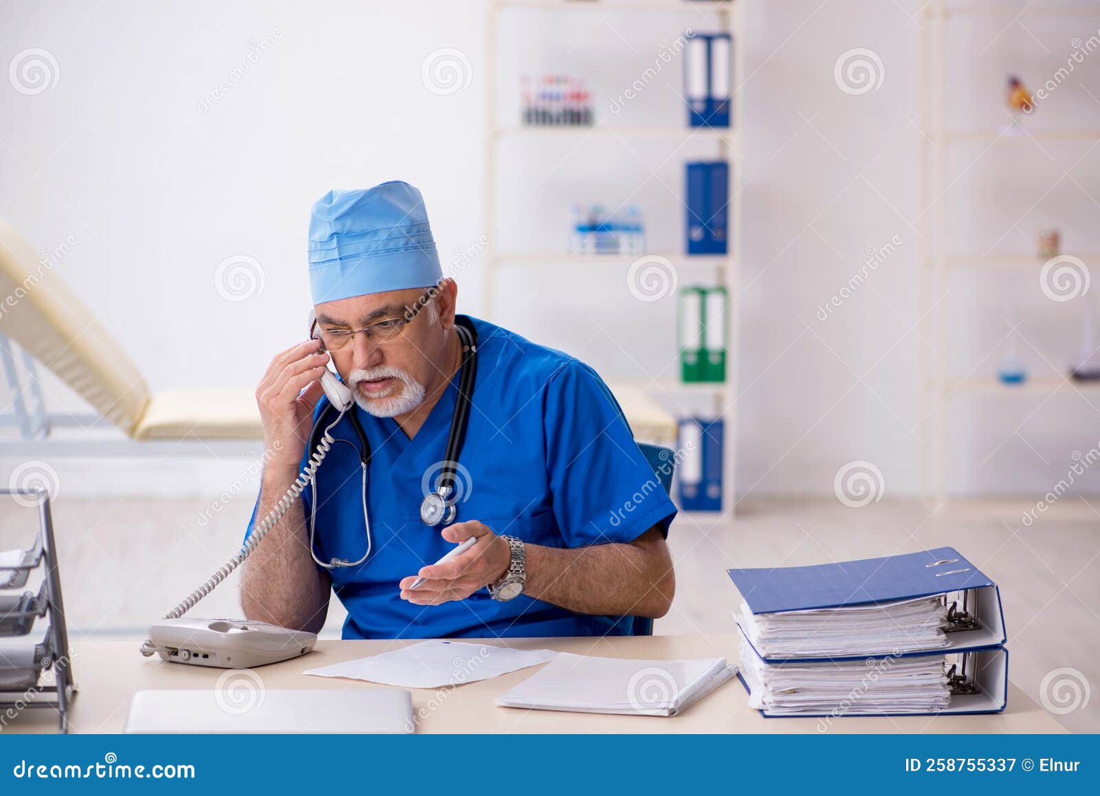 Old Male Doctor Working in the Clinic Stock Image - Image of checkup ...