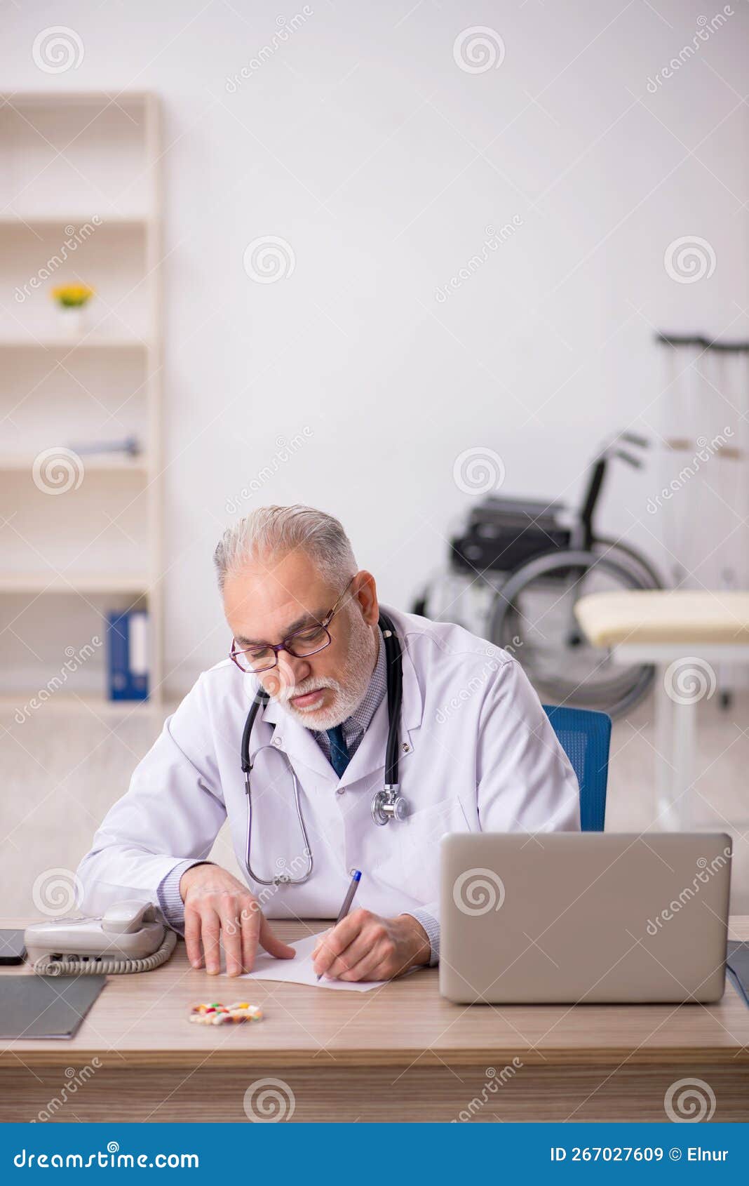 Old Male Doctor Working in the Clinic Stock Image - Image of ...