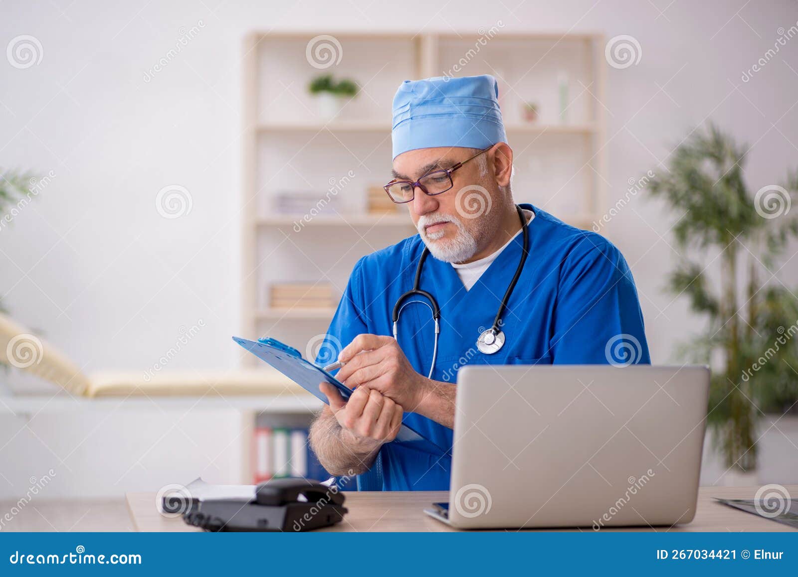 Old Male Doctor Working in the Clinic Stock Image - Image of care ...