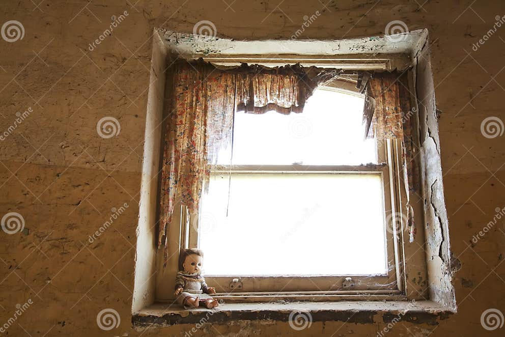 Old Doll Sitting on Decrepit Window Sill Stock Image - Image of house ...
