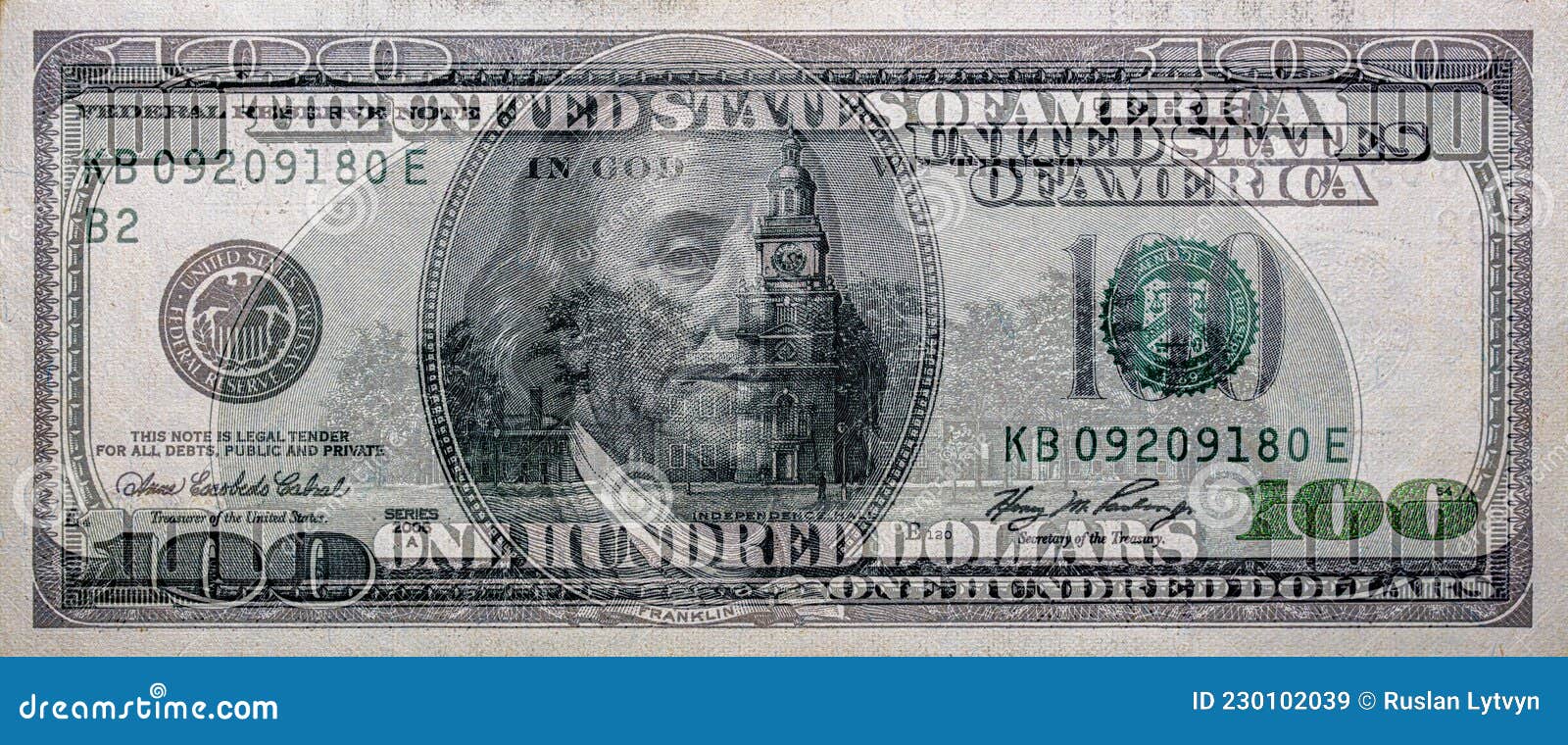 Old 100 dollar banknote stock image. Image of paper - 230102039