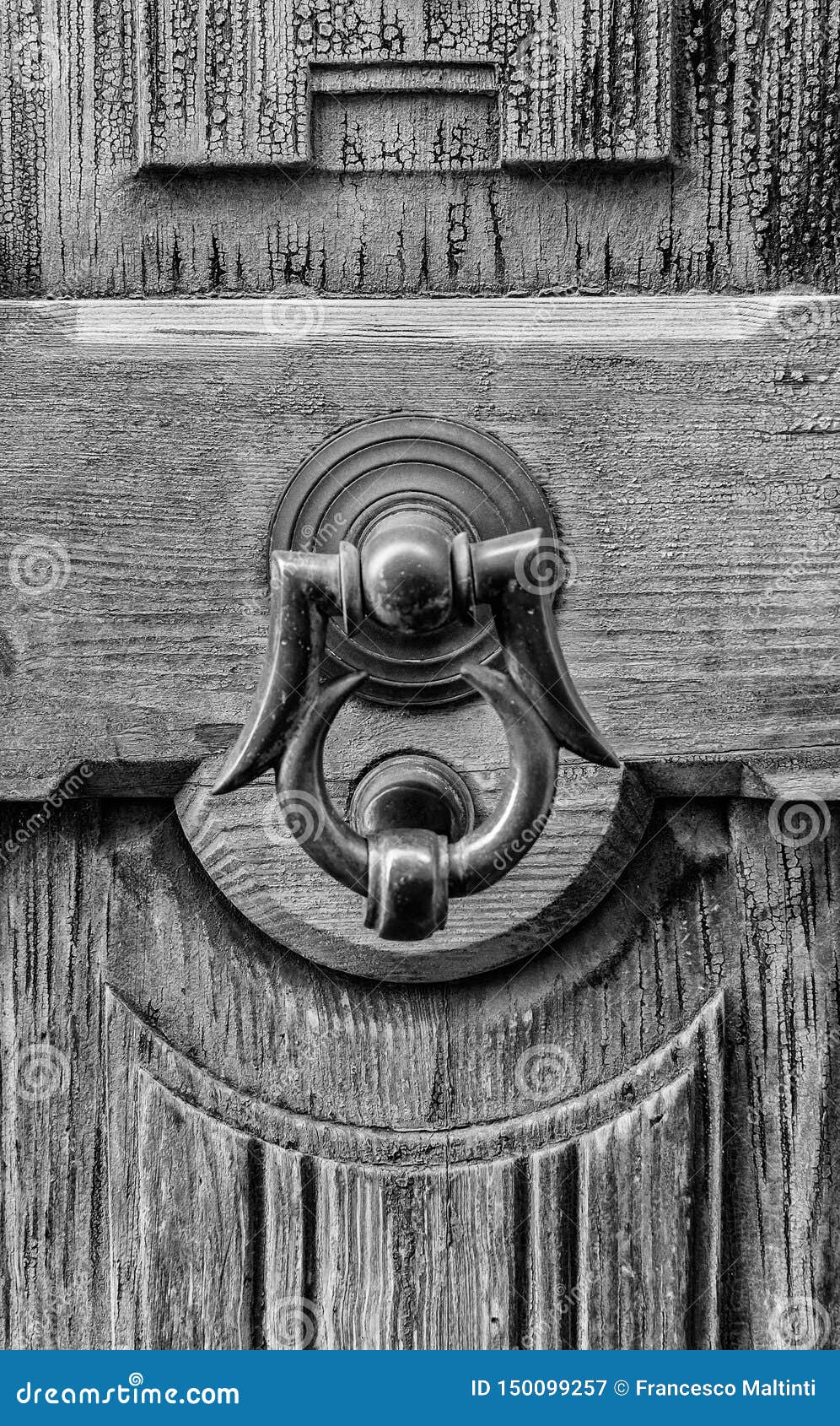 Old Door with Clapper in Black and White Stock Image - Image of retro ...