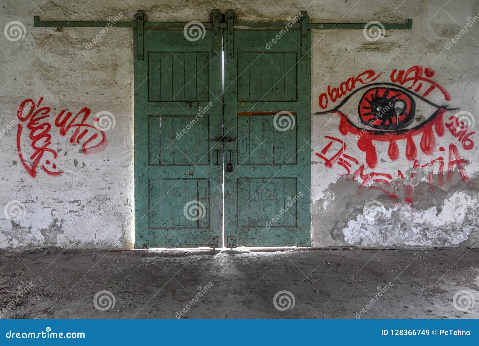 Old door with graffiti stock image. Image of paint, walls - 128366749
