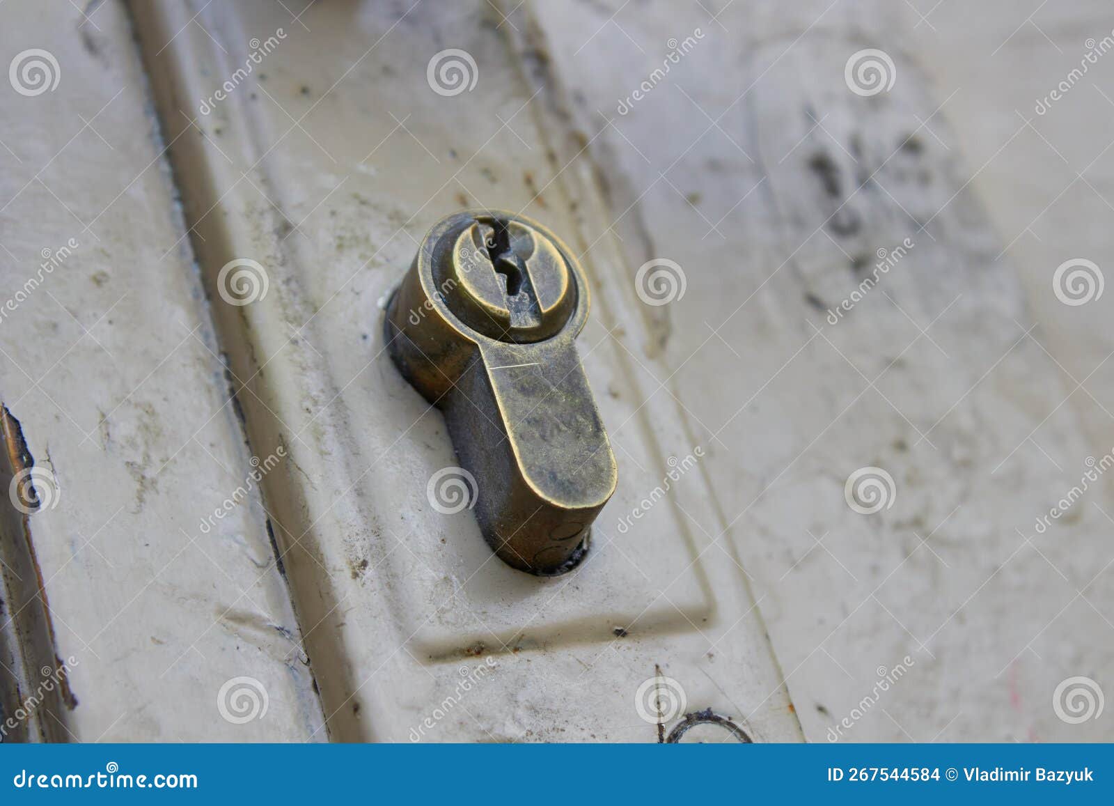 Old Door with a Lock Core,a Keyhole on a Dirty White Door Stock Photo ...