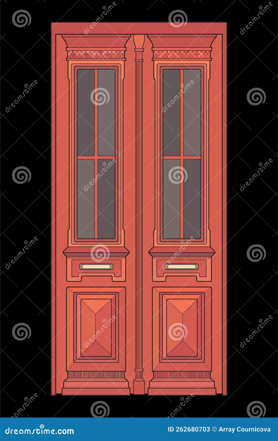 Old Door Vector Art. Old Door Isolated on Bacl Background. Old Door in ...