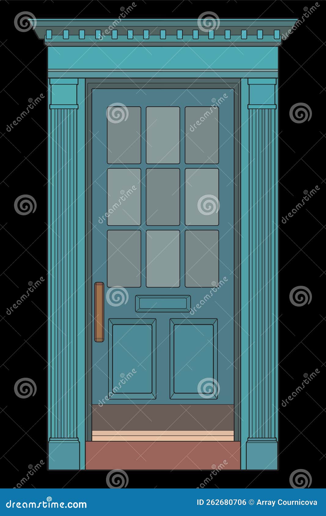 Old Door Vector Art. Old Door Isolated on Bacl Background. Old Door in ...