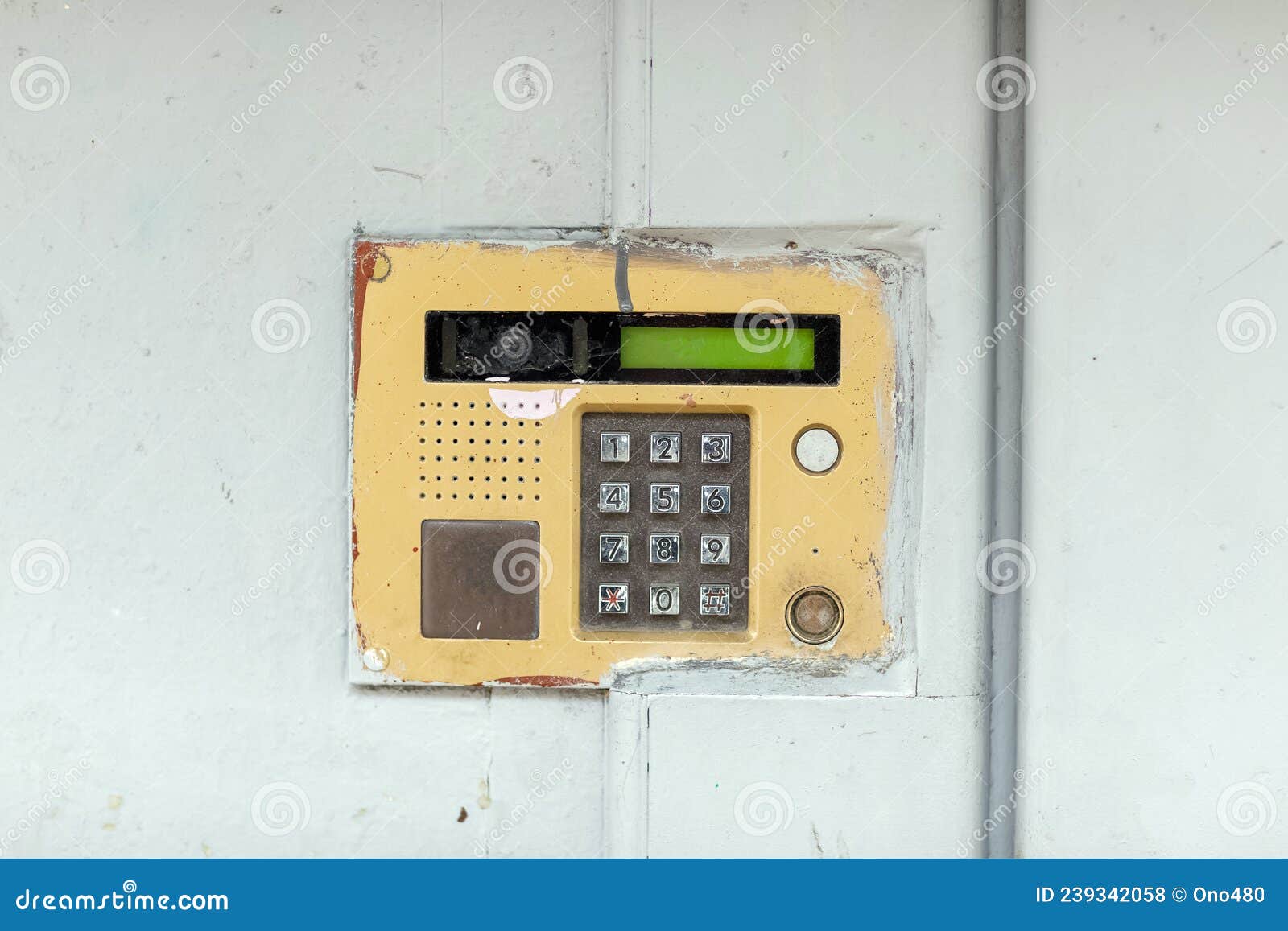 Old Doorbell Button Panel and Intercom. Stock Photo - Image of intercom ...