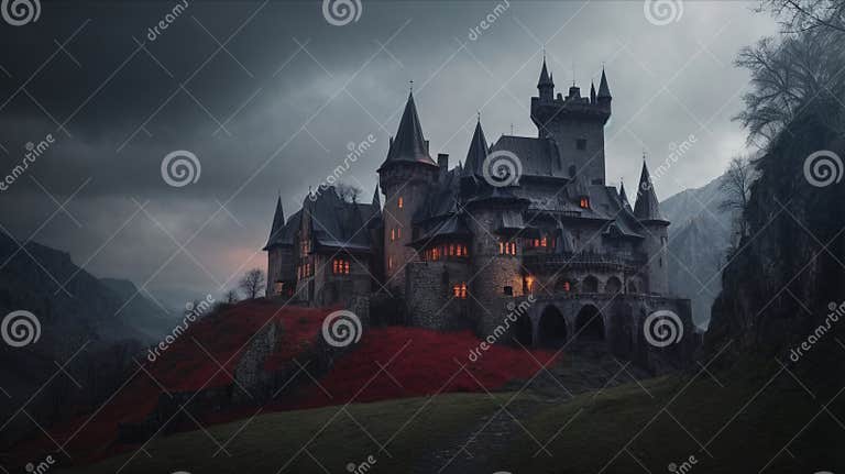 Old Dracula Vampire Castle 3d Render Generative AI Stock Illustration ...