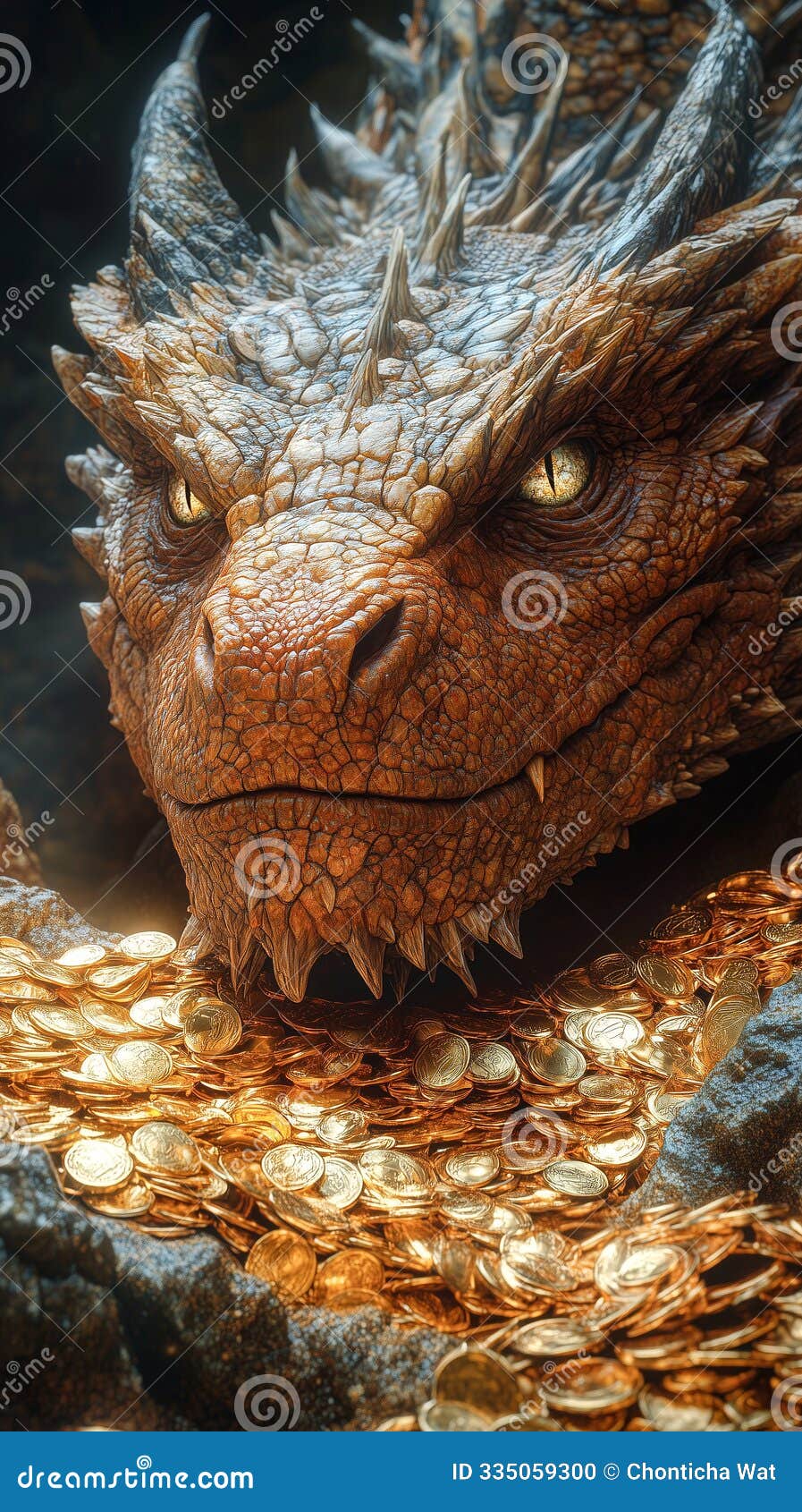 Old Dragon Hoarding Gold Guards the Gold in the Cave, Generative AI ...