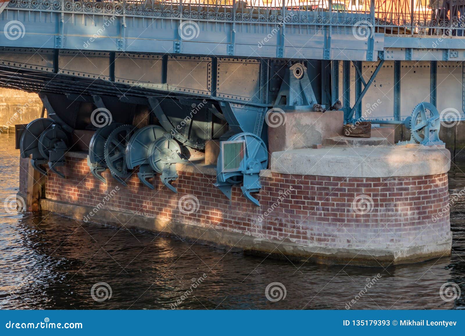 Mechanism Of Drawbridge Across River. Bottom View Of Gears And Lift ...