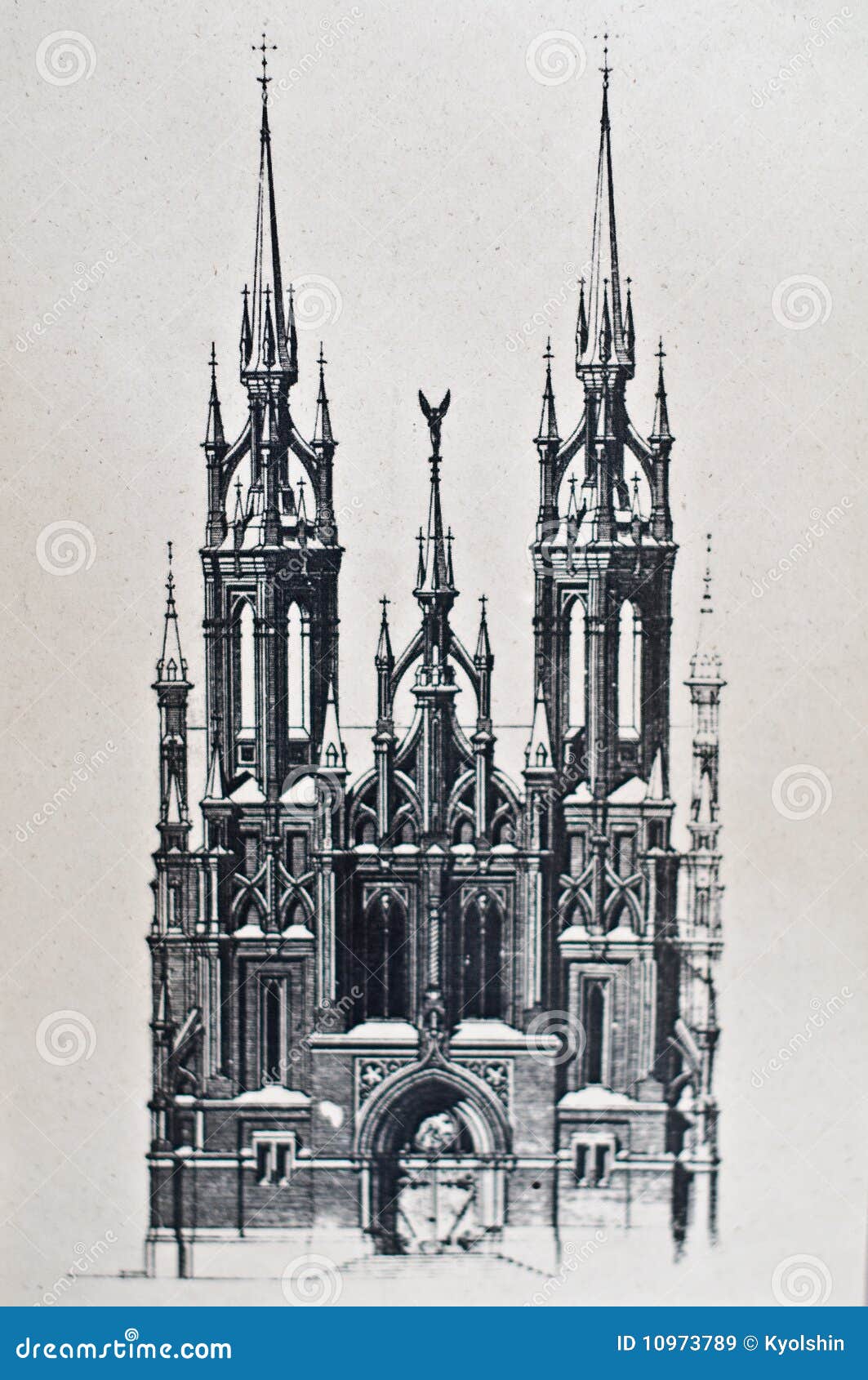 Old Drawing of Catholic Church Stock Image - Image of tower, holy: 10973789