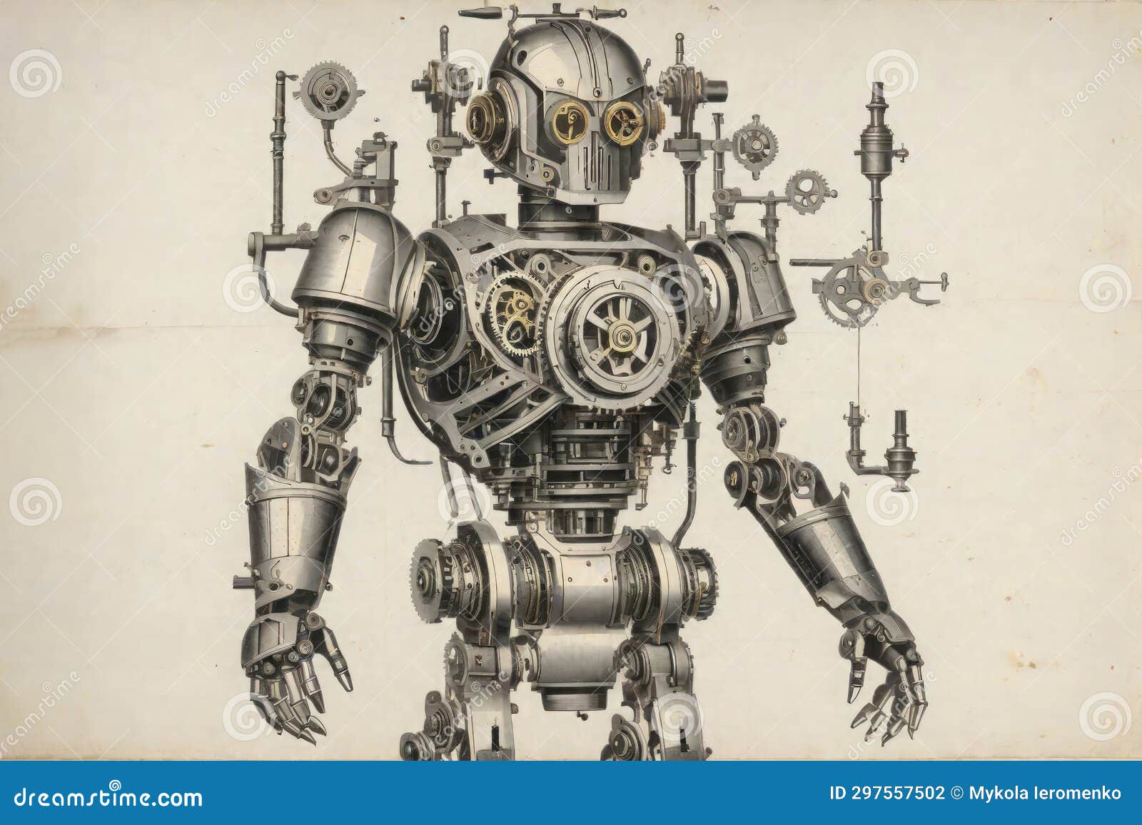 An Old Drawing of a Model of a Mechanical Robot. Stock Illustration ...