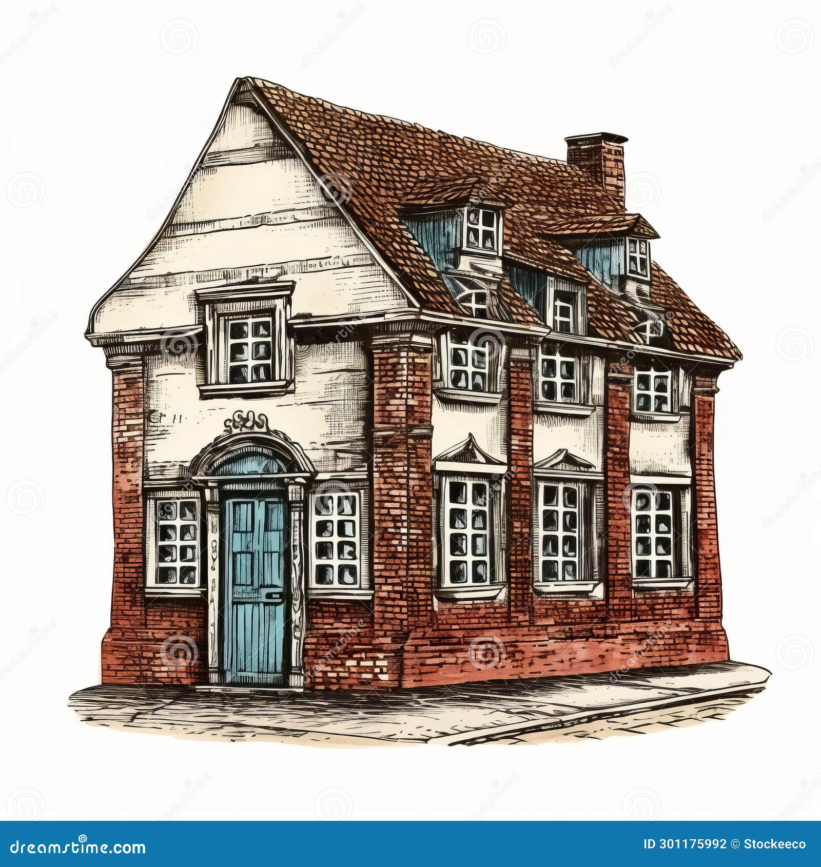 Detailed Porcelain Style Illustration of an Old Brick House Stock ...