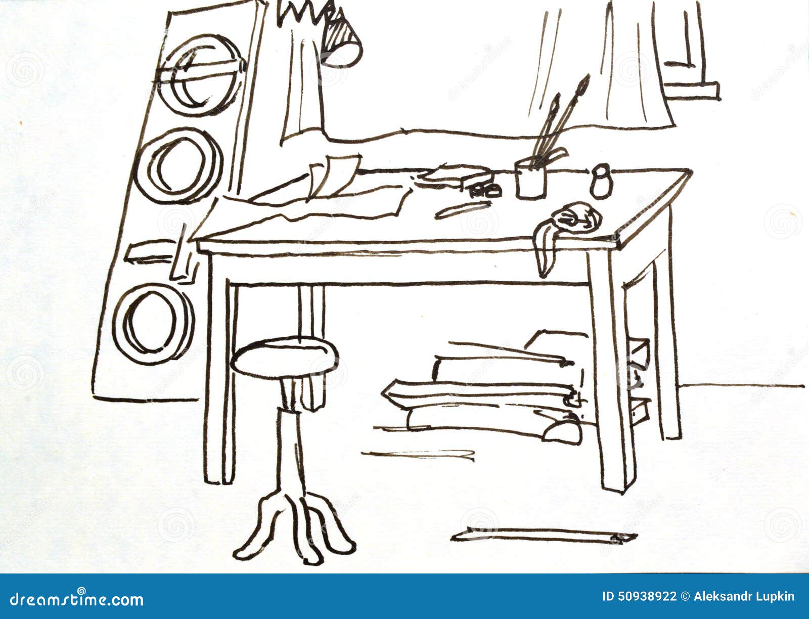 Old Drawing.workshop.studio Stock Illustration - Illustration of brush ...