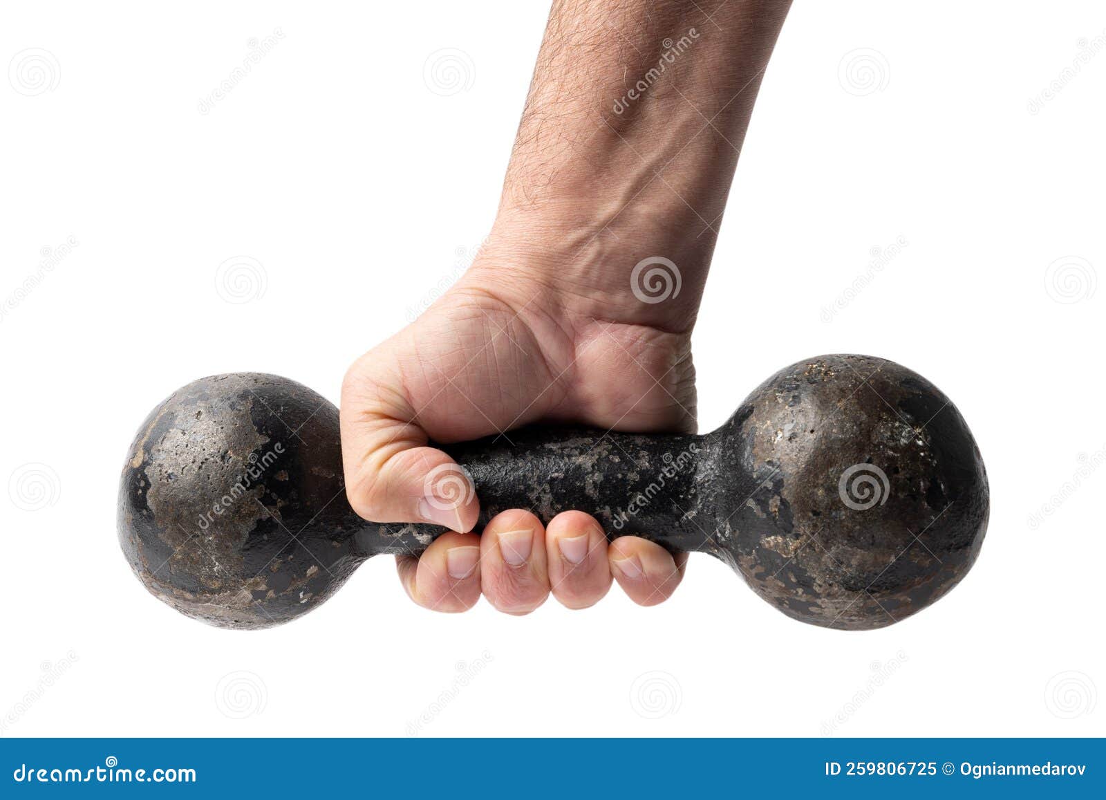 Old Dumbbell in a Hand on White Stock Image - Image of bodybuilder ...