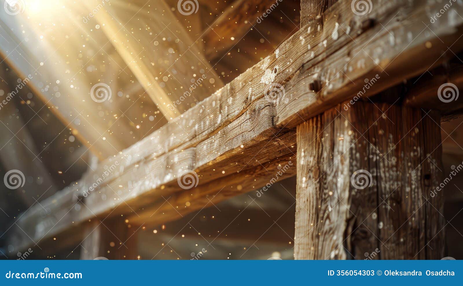 Old Dusty Attic Wooden Beams with Sunlight. Stock Image - Image of ...