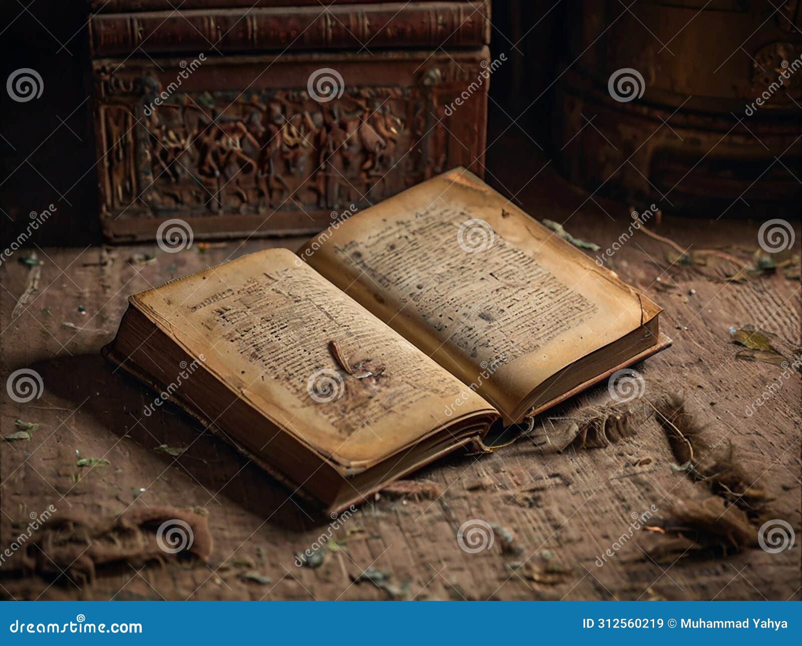 Old, Dusty Books, Lying on the Floor Stock Illustration - Illustration ...