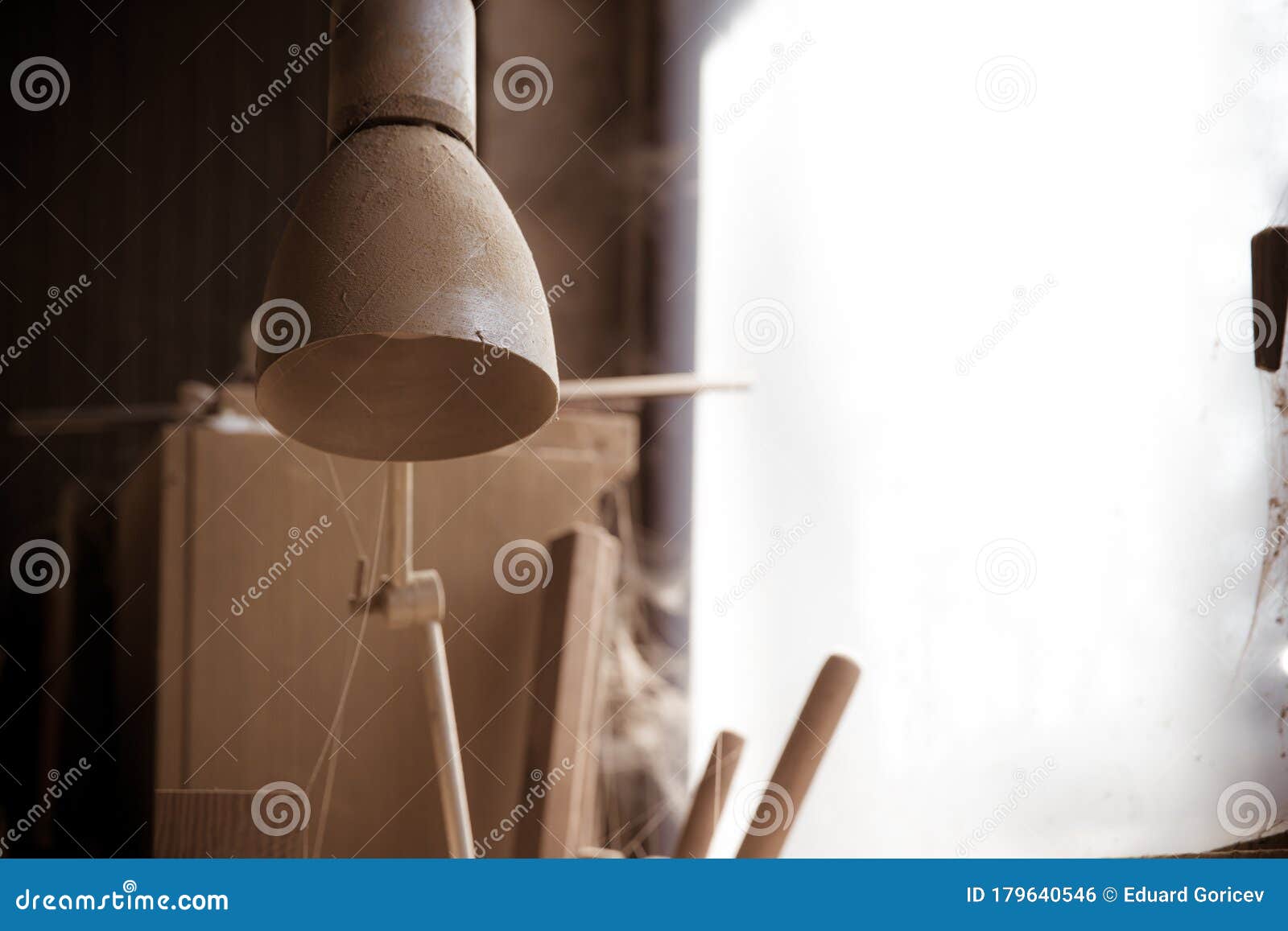 Old Dusty Lamp in Carpentry Workshop Stock Photo - Image of hand, dark ...