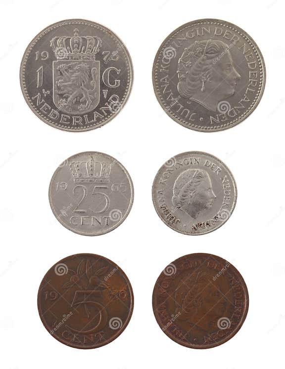 Old Dutch Coins Isolated on White Stock Image - Image of background ...