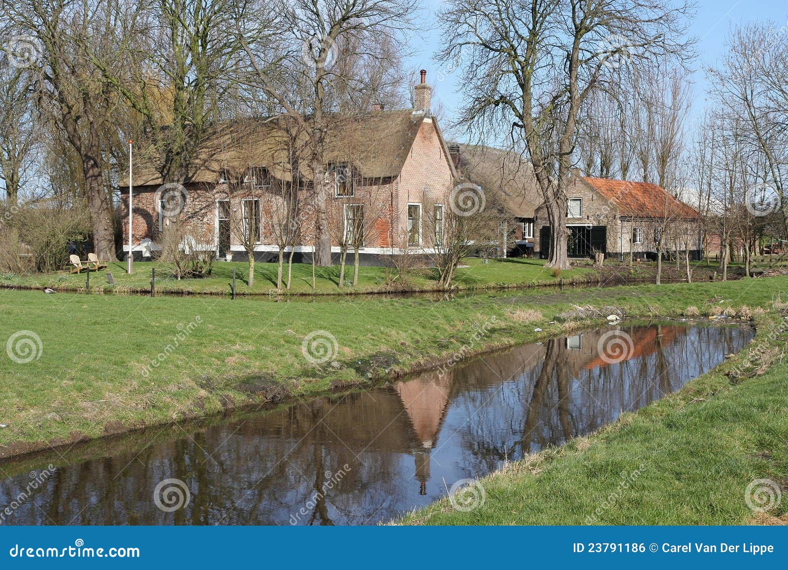 Old Dutch Farmhouse in the Meadow Stock Photo - Image of green ...