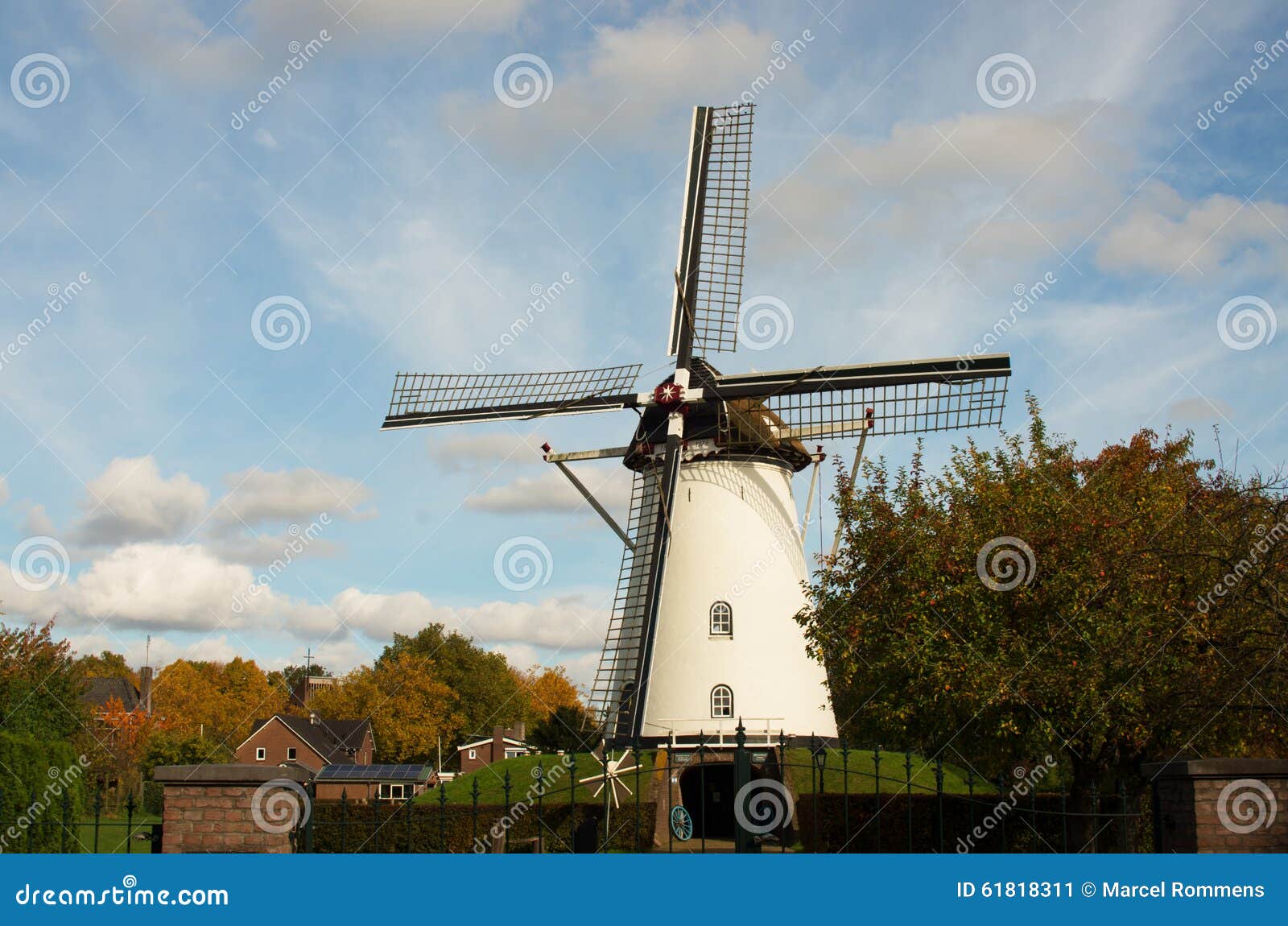 Old dutch wind mill stock image. Image of netherlands - 61818311