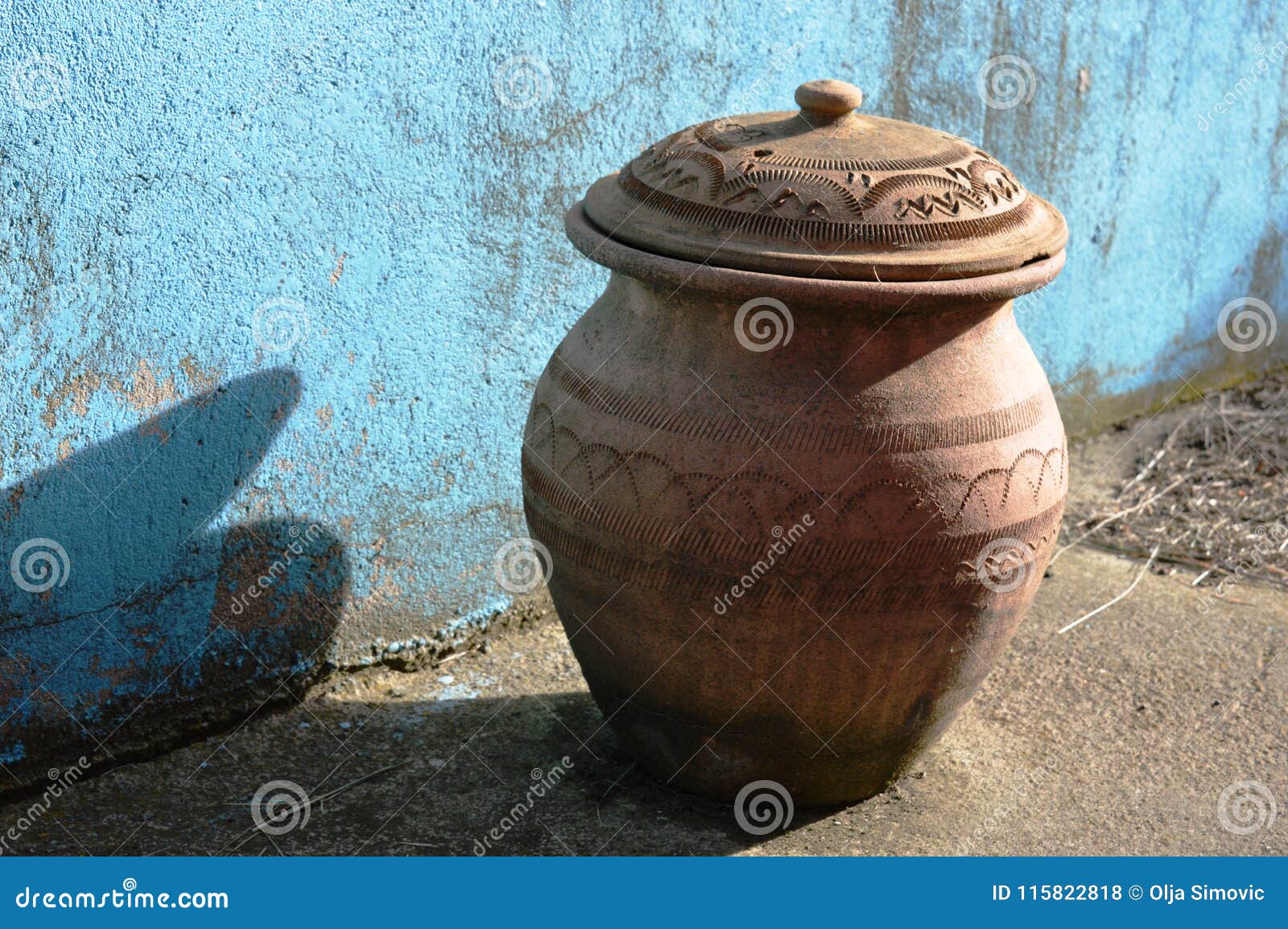 Old earthen jar stock photo. Image of concrete, shadow - 115822818