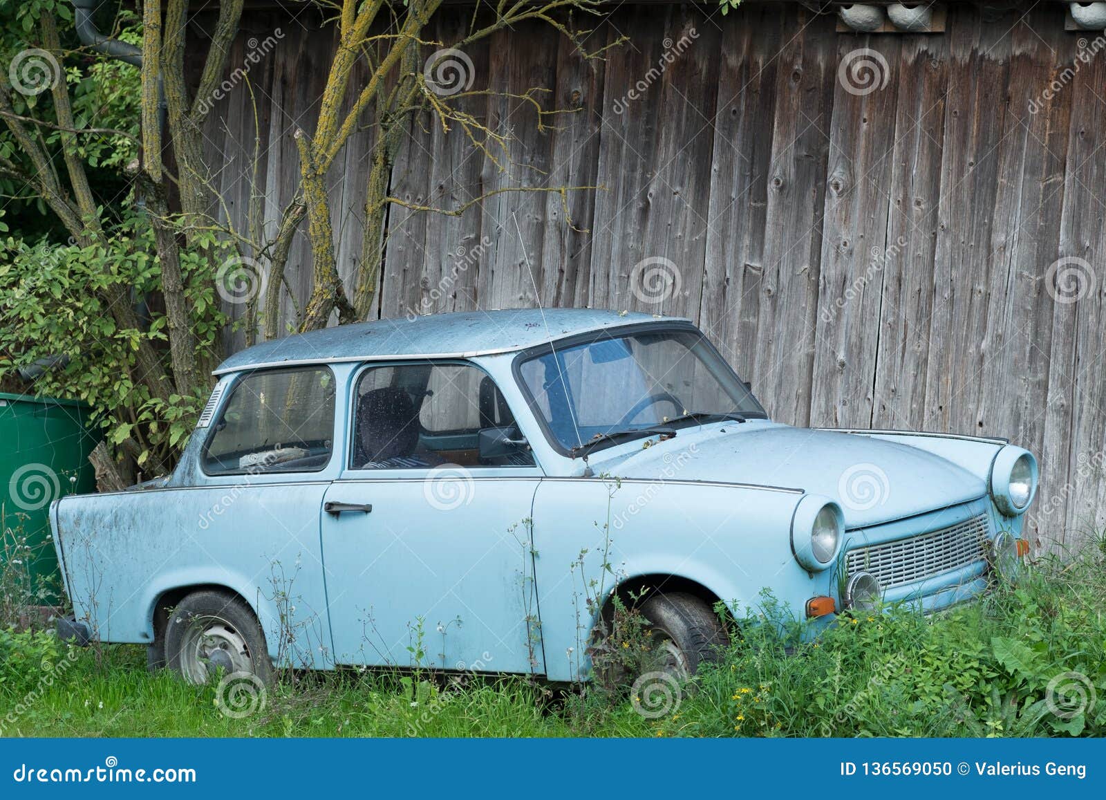 Old Eastern Europe GDR Car is in the Green Meadow Stock Photo - Image ...