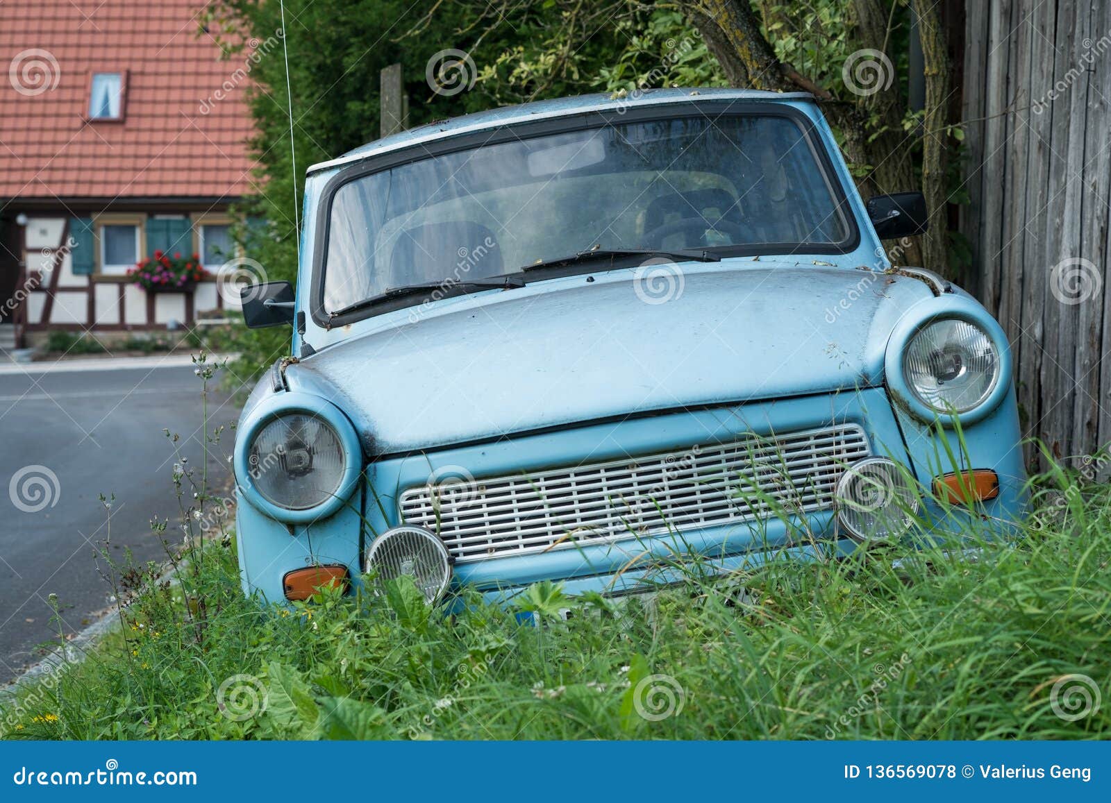 Old Eastern Europe GDR Car is in the Green Meadow Stock Photo - Image ...